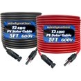 12 Gauge 12 AWG Pair 5 Feet Black + 5 Feet Red PV Photovoltaic Solar ...