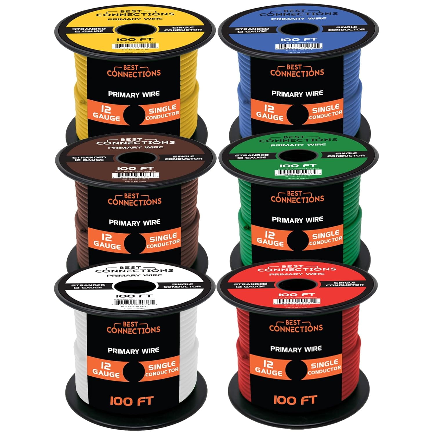 12 Gauge Car Audio Primary Wire (100ft–6 Rolls)– Remote, Power/Ground ...