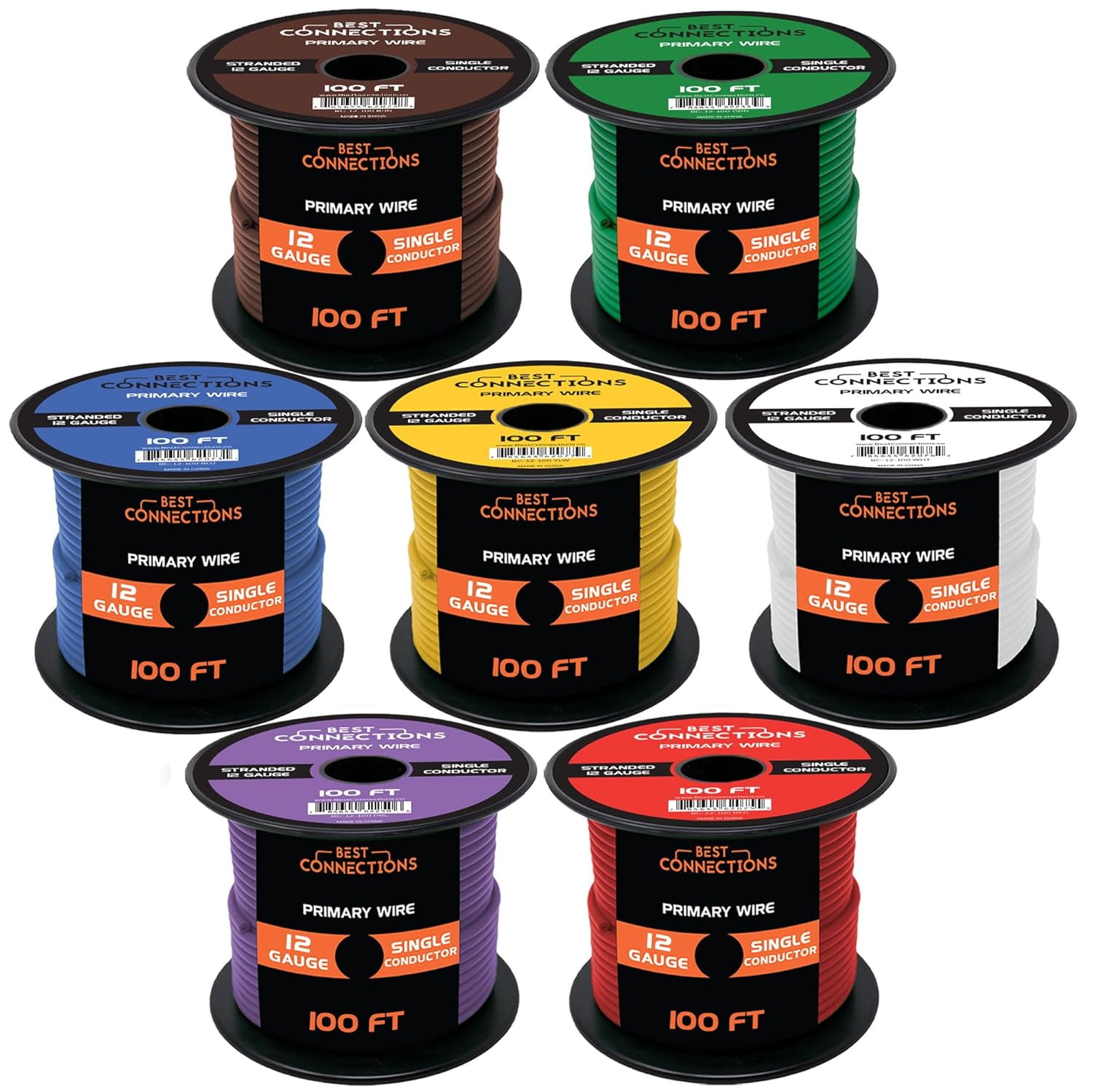 12 Gauge Car Audio Primary Wire (100ft–7 Rolls)– Remote, Power/Ground ...