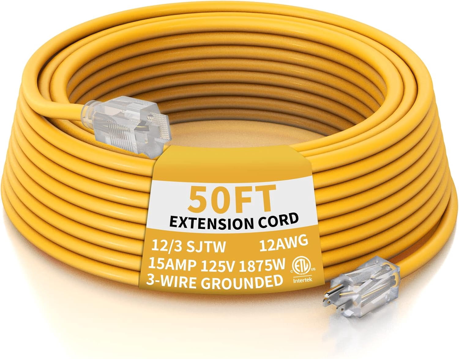 12 Gauge Extension Cord 50 Ft, Outdoor Extension Cord Lighted End SJTW ...
