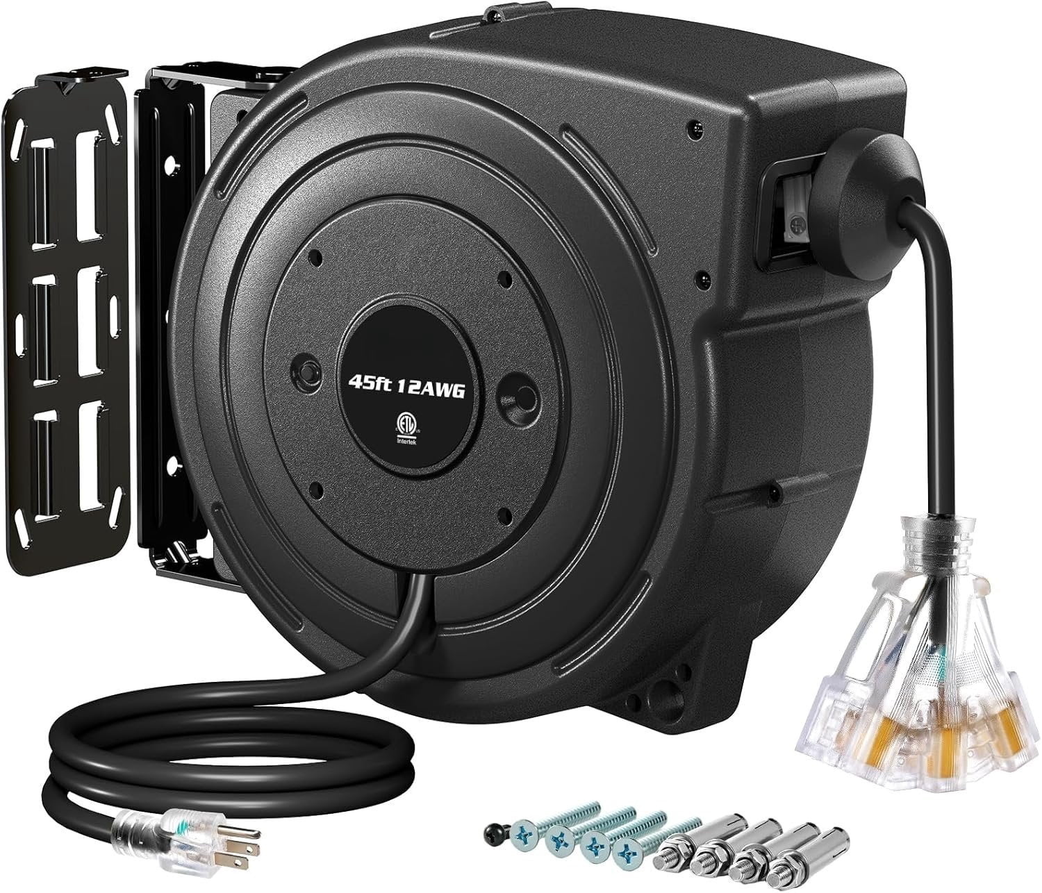 12 Gauge Extension Cord Reel, 45 FT Retractable Extension Cord, 12 AWG ...