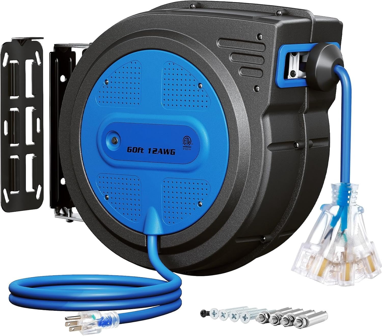 12 Gauge Extension Cord Reel, 60 FT Retractable Extension Cord, 12 AWG ...