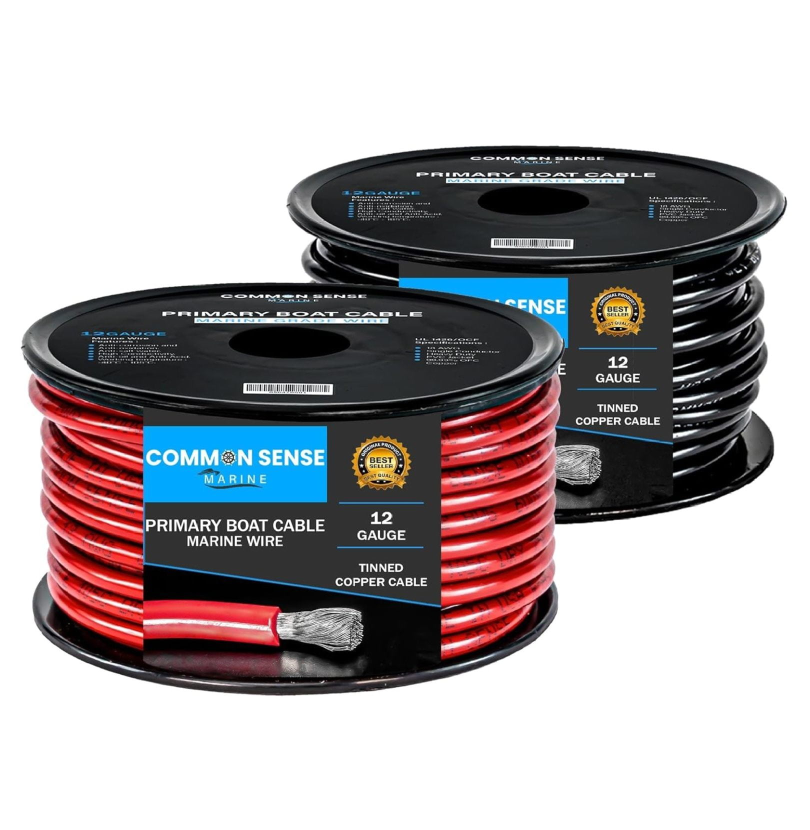 12 Gauge Primary Boat Cable - 30 ft Marine Grade Wire Tinned Oxygen ...