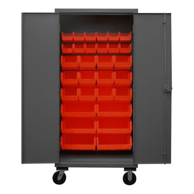 12 Gauge Recessed Door Style Lockable Mobile Cabinet with 30 Red Hook ...