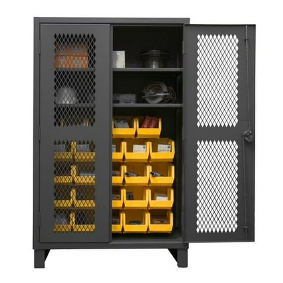 12 Gauge Recessed Door Style Lockable Ventilated Cabinet with 24 Yellow ...
