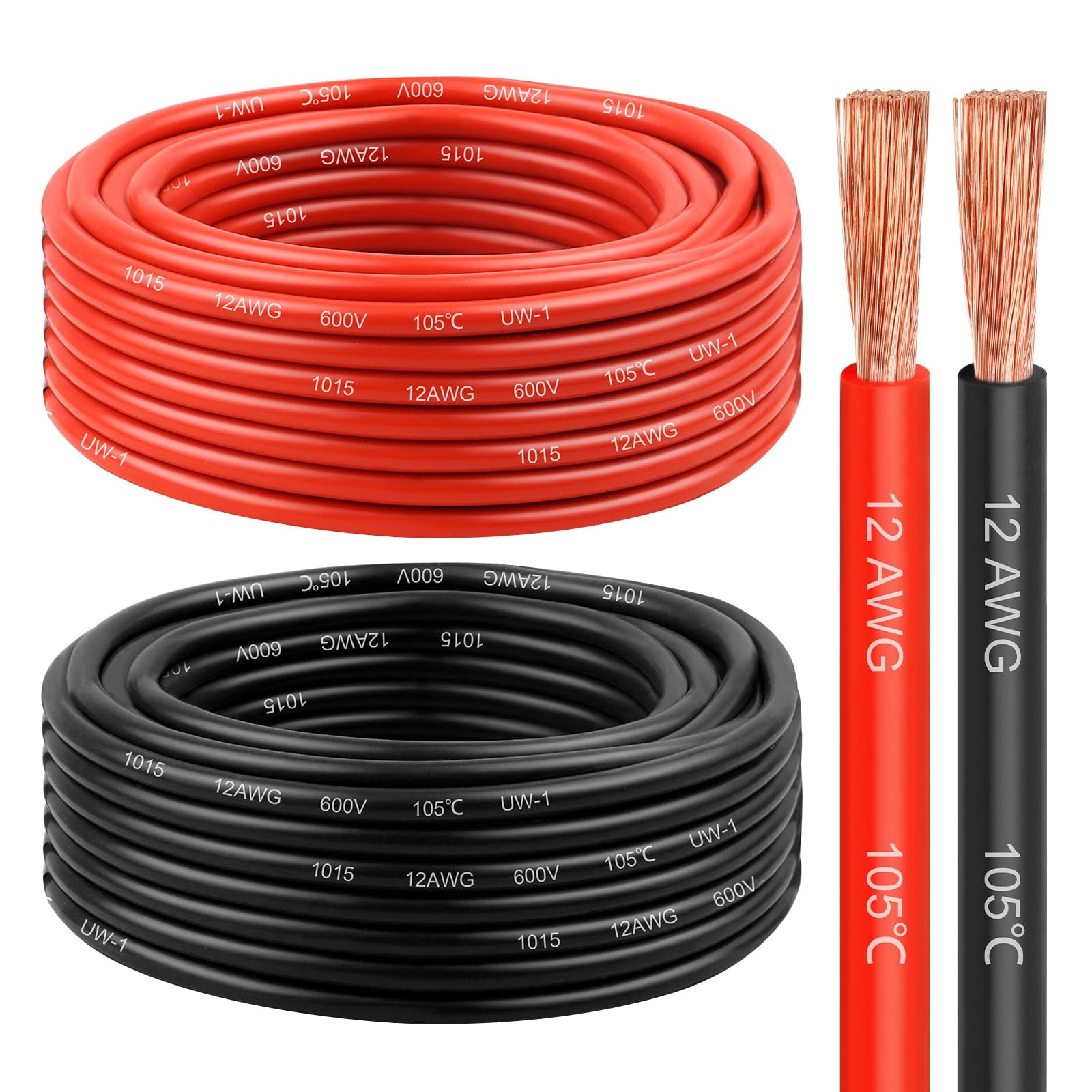 12 Gauge Wire 25 Feet, 12 AWG Pure Copper Wire, 12AWG Red and Black ...