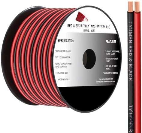 12 Gauge Wire 50FT, 12 AWG Red Black Hookup Electrical Wire Strips ...
