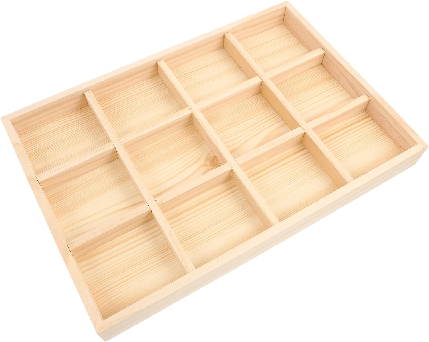 12 Girds Wood Jewelry Trays, Wooden Storage Divider Box Charm Display ...