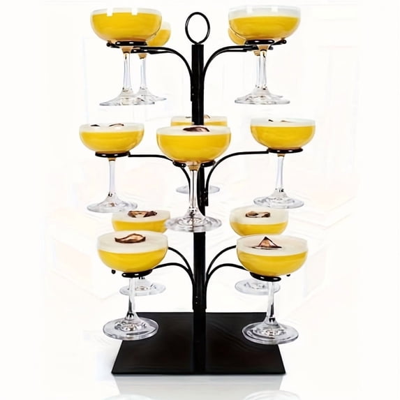 12-Glass Heavy-Duty Metal Cocktail Tree Stand with Sturdy Base - 9-Inch ...