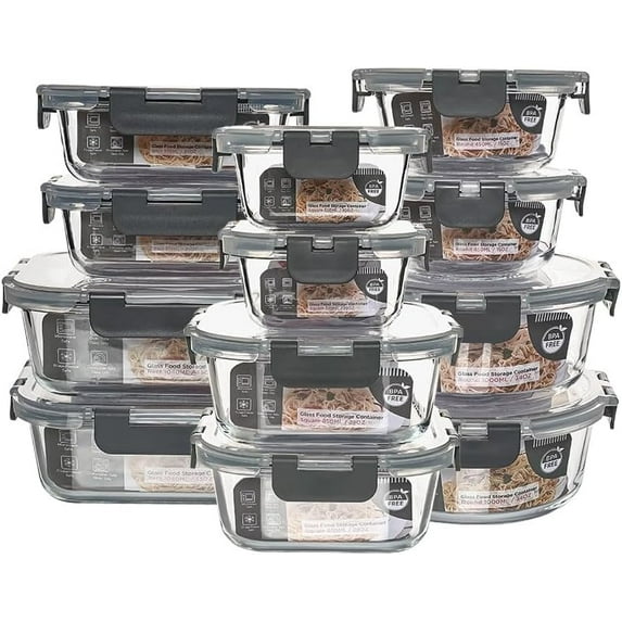12 Glass Storage Containers Transparent, Stackable Design Meal Prep ...