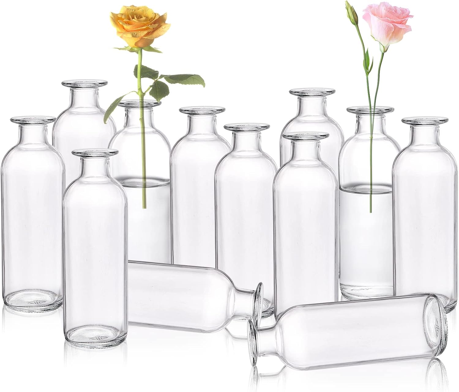 12 Glass Vase Set, Transparent Small Vases, Decorative Glass Vases for ...