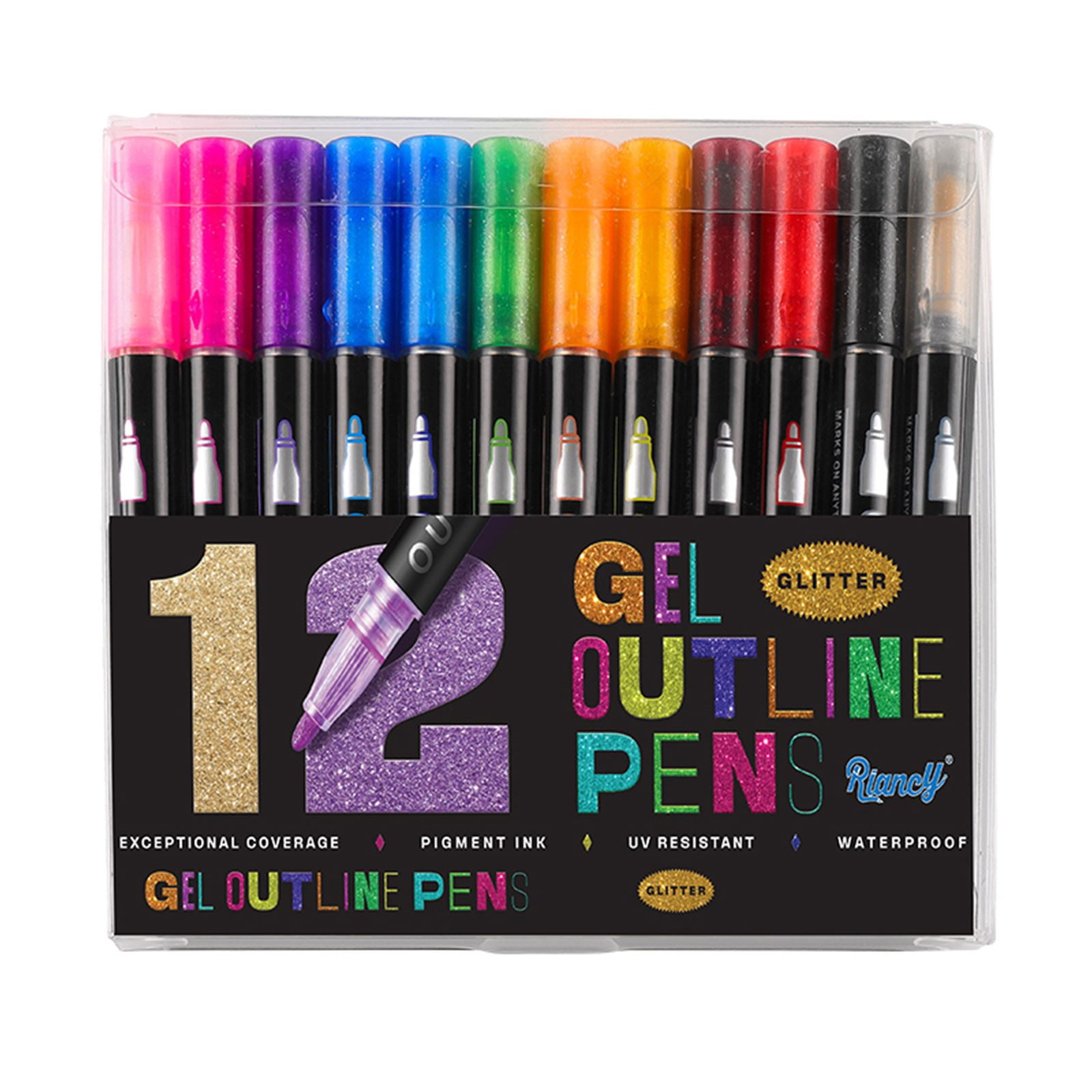 12 Glitter Metallic Outline Pens Double Line Markers for Doodling ...