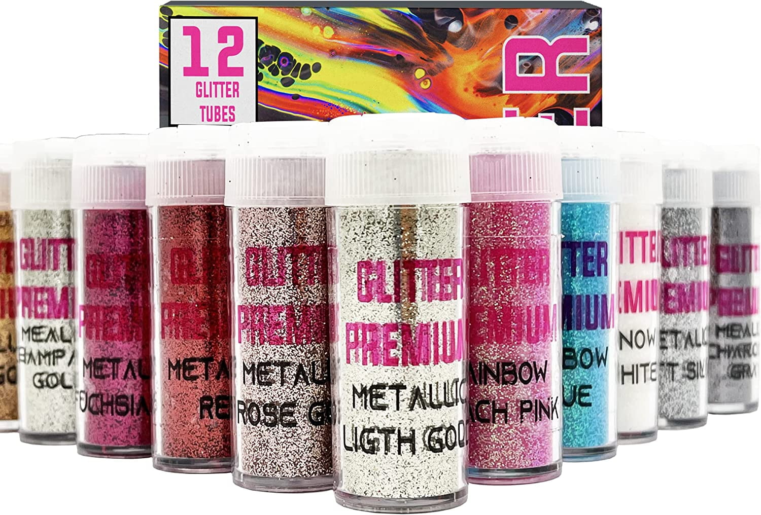12 Glitter Tube Craft Box (0.34oz/9.6g) All-Purpose Ultrafine Glitter ...