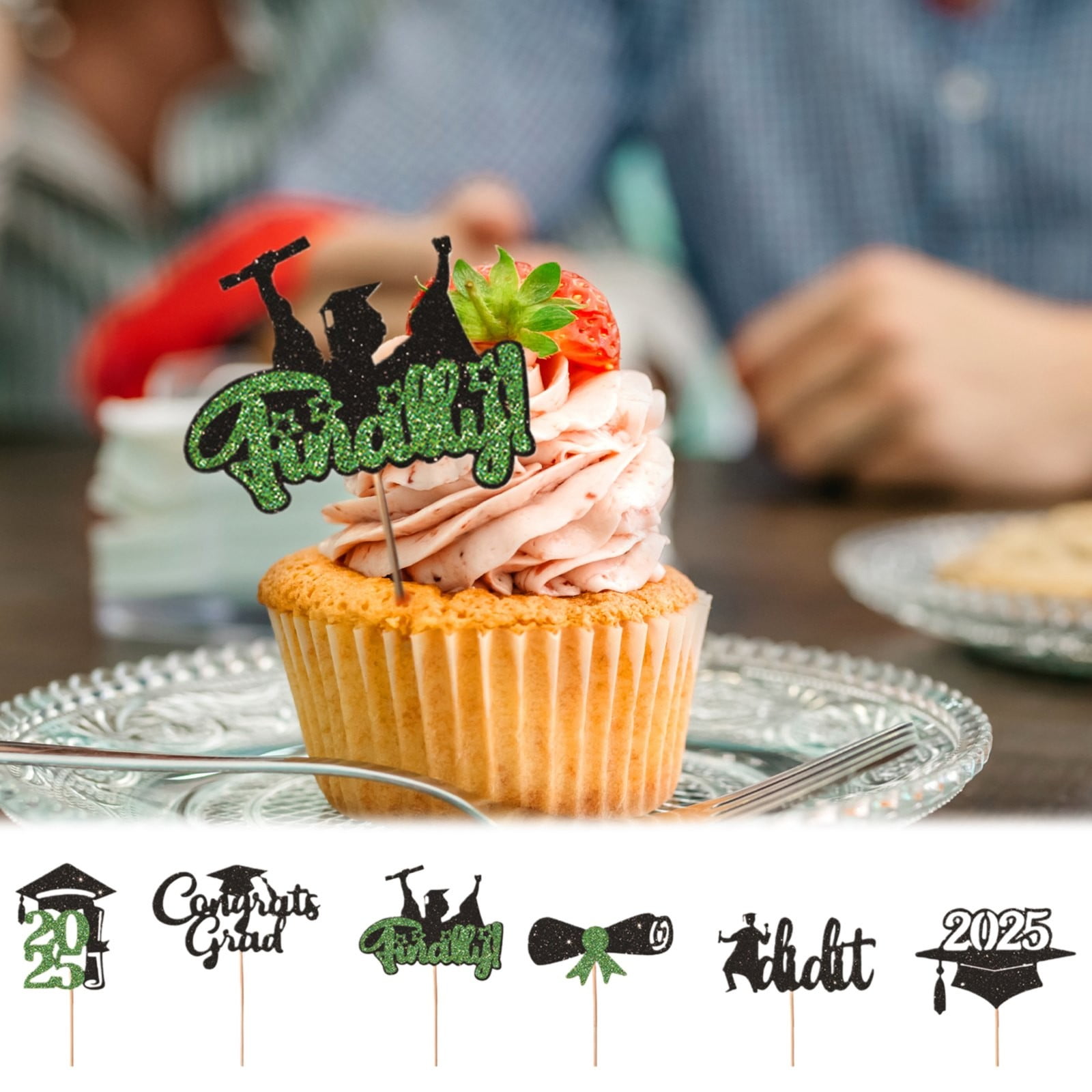 12 Glittering Pieces 2025 Diploma Decoration Cupcake Toppers ...