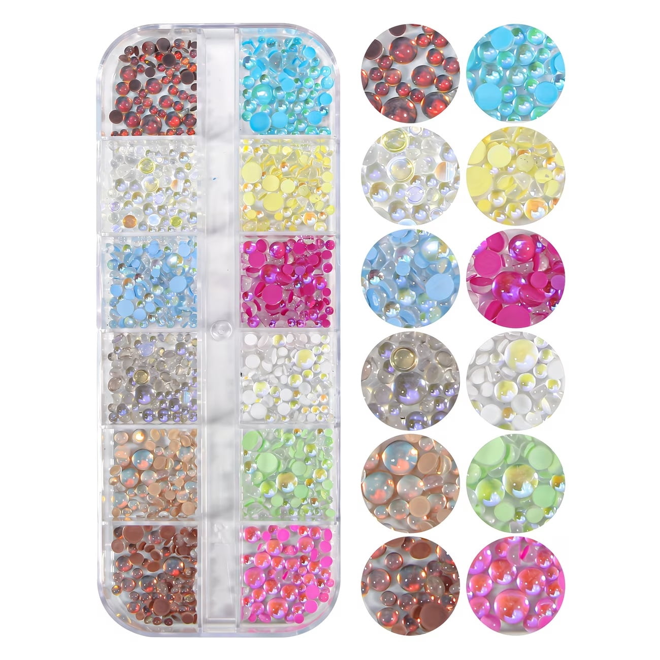 12 Grid Mermaid Bubble Beads - Candy Color Flat Back Luxury Crystal ...