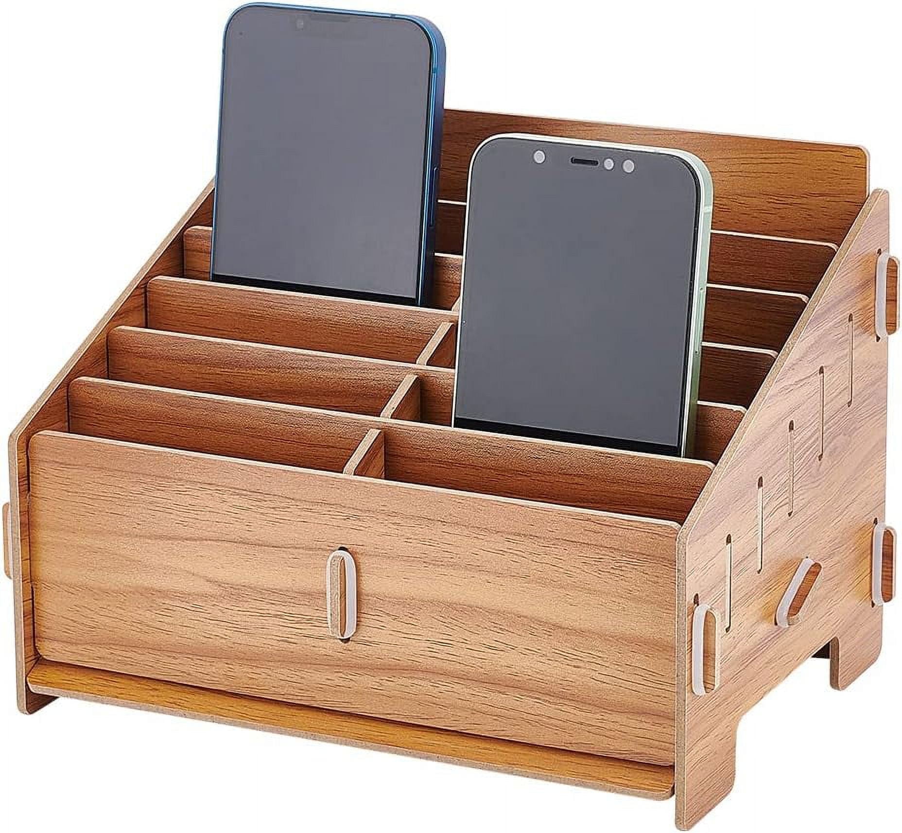 12-Grid Wooden Cell Phone Holder Desktop Storage Box Mobile Phone ...