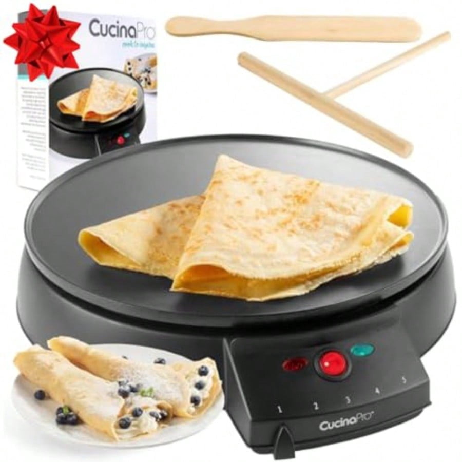 12" Griddle and Crepe Maker Non-Stick Electric Crepe Pan w Batter ...