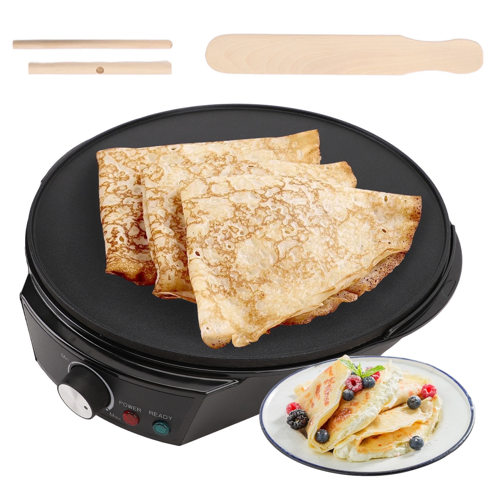 12" Griddle & Crepe Maker, Non-Stick Electric Crepe Pan W/Batter ...
