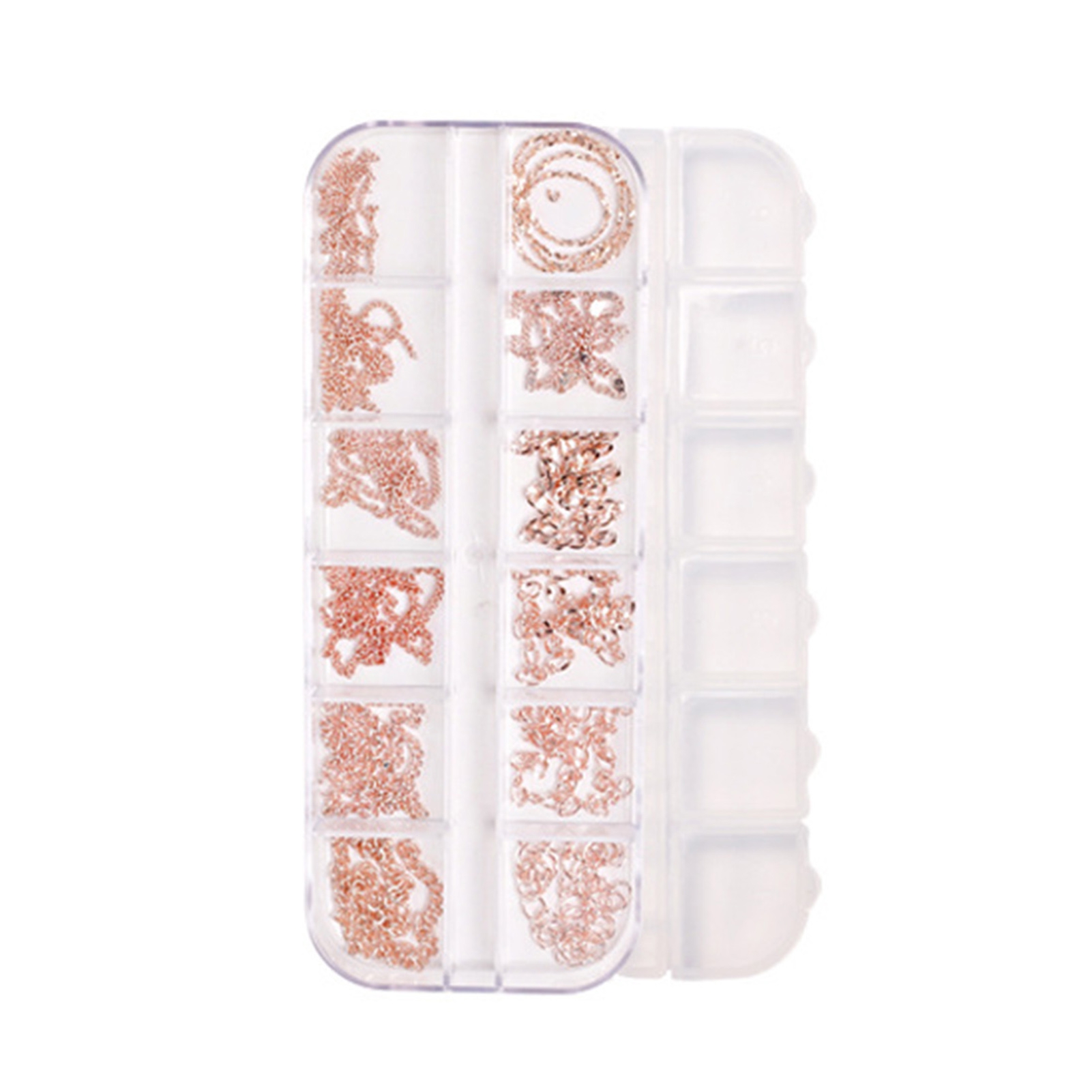 12 Grids/Box Nail Chain Glitter 3D Effect Alloy Nail Art Chain Ring ...