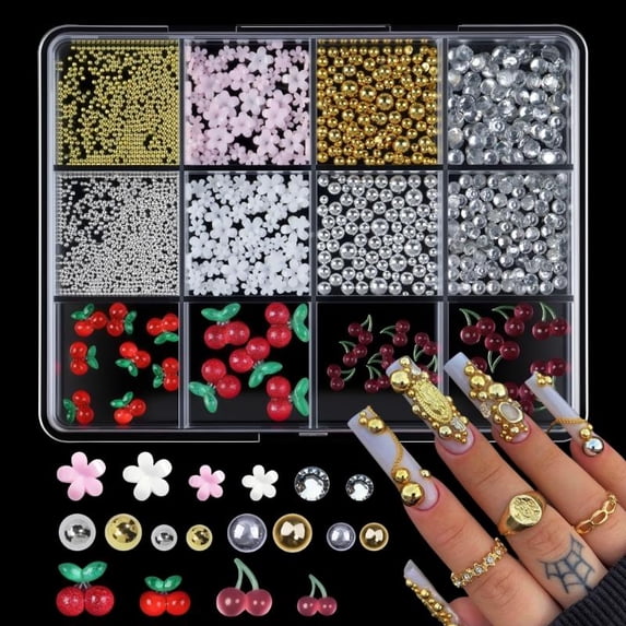 12 Grids Butterfly Strawberry Heart Nails Art Decorations Pet Material ...