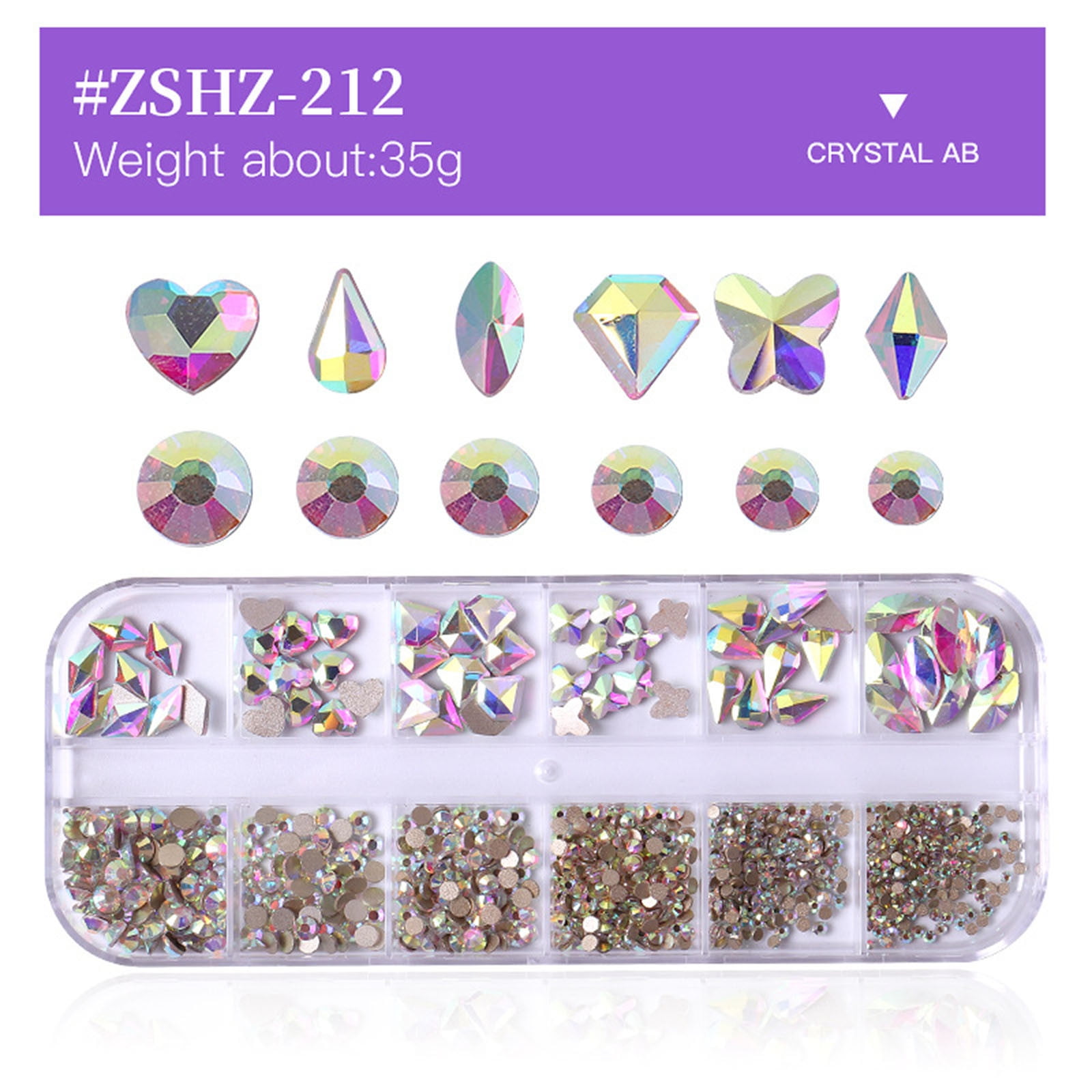 12 Grids Nail Decorations Set Featuring Heart Shape Flatback Gems for ...