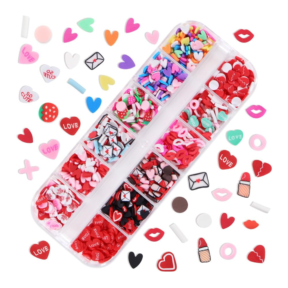 12 Grids Valentine's Day TMA2 Nail Art Slices Glitter Sequins 3D Heart ...
