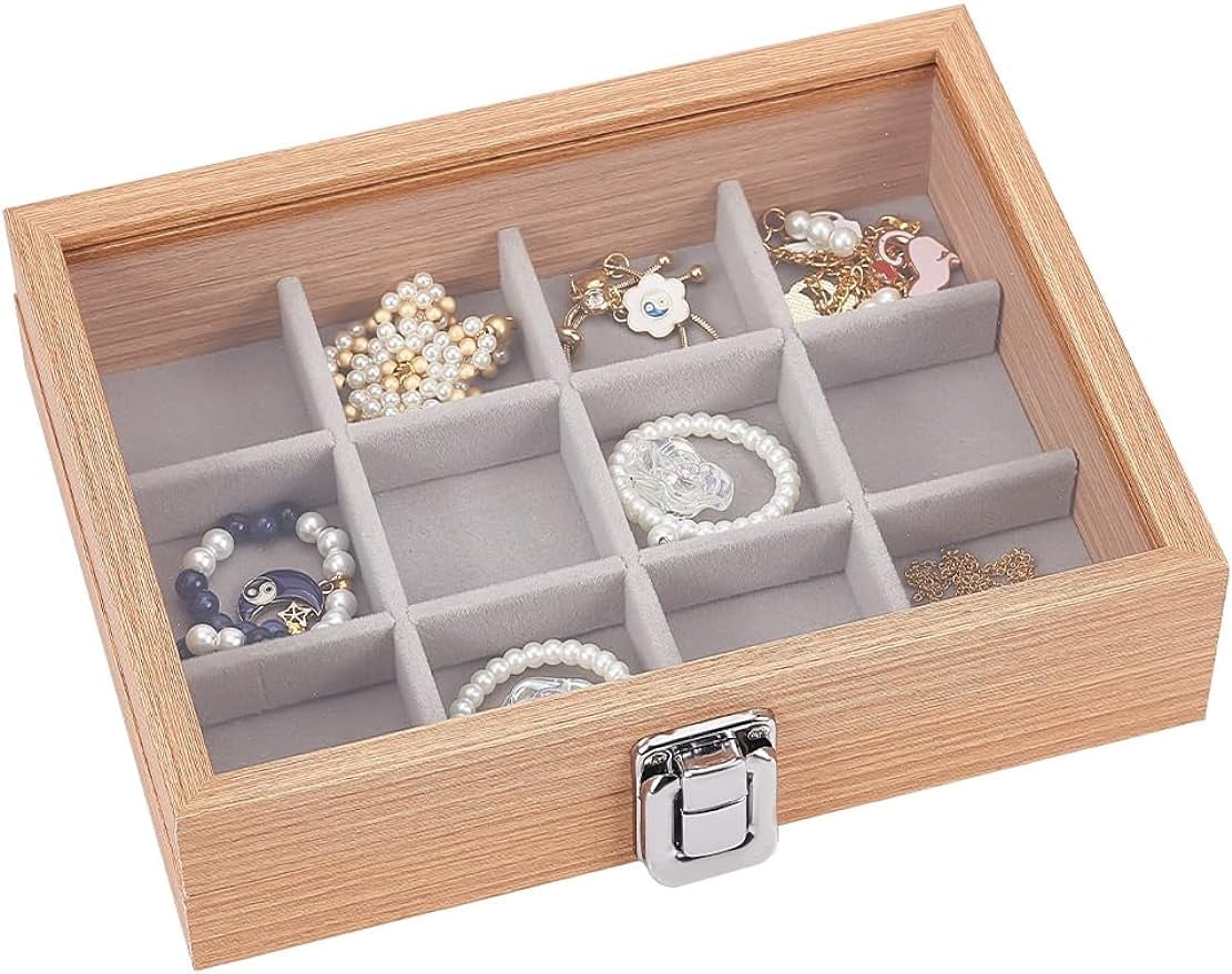 12 Grids Vintage Solid Wood Jewelry Box Rectangle Wood Jewelry Storage ...