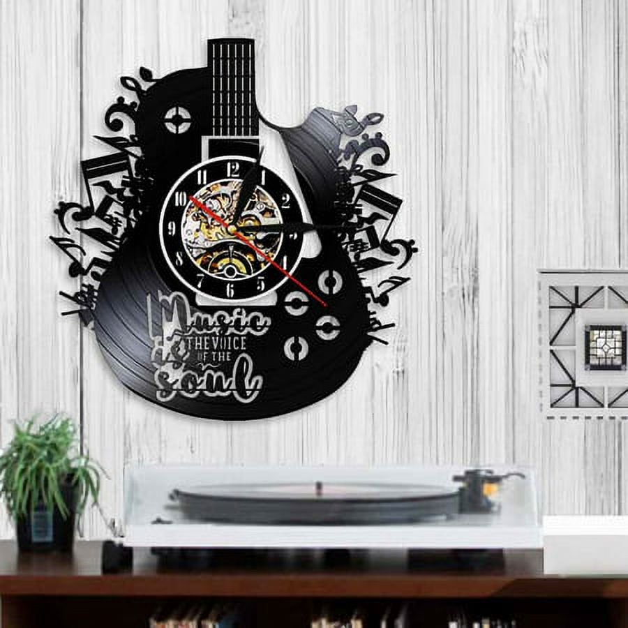 12 in Guitar Music Vinyl Record Wall Clock Decor Musician Instruments ...