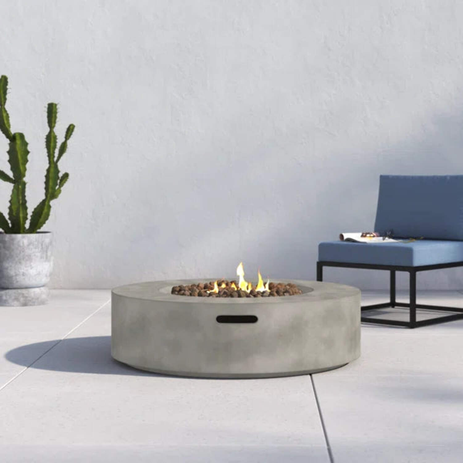 12" H Fiber Reinforced Concrete Outdoor Fire Pit Table Grey Garden ...