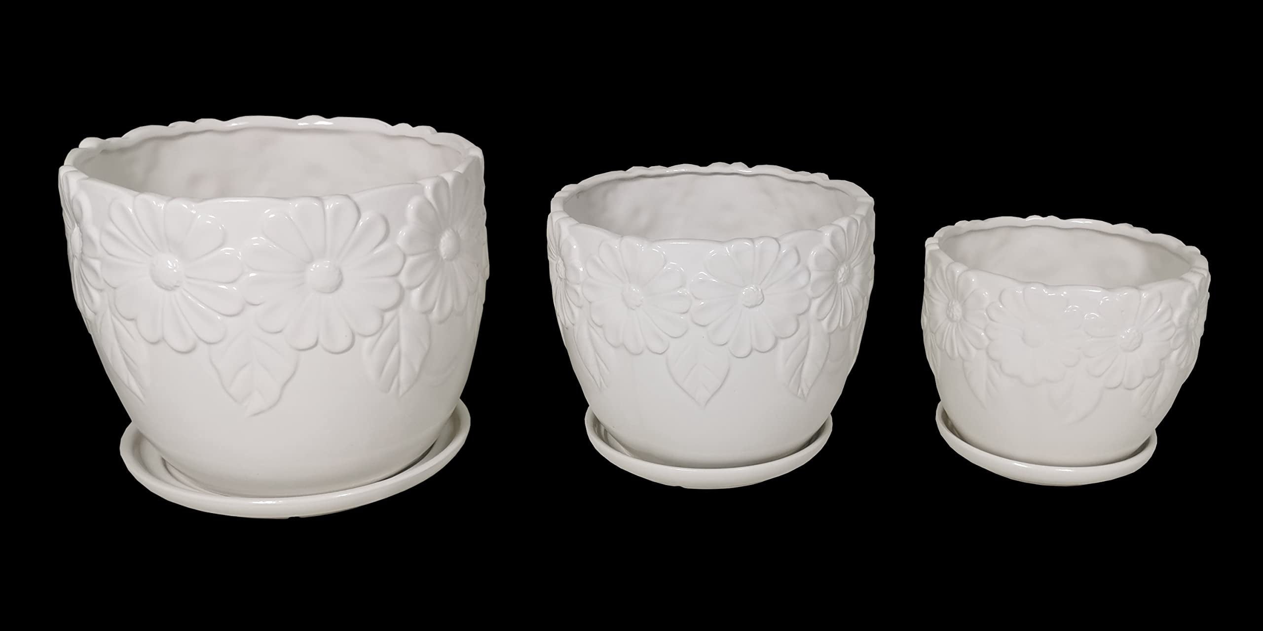 Set of 3 White Porcelain Vases Cup Pot Style for Indoor Décor ...