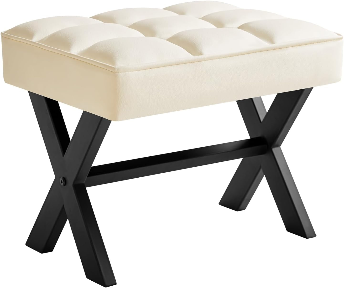 12" H Small Footrest Stool, Square PU Leather with Metal X-Leg Design ...