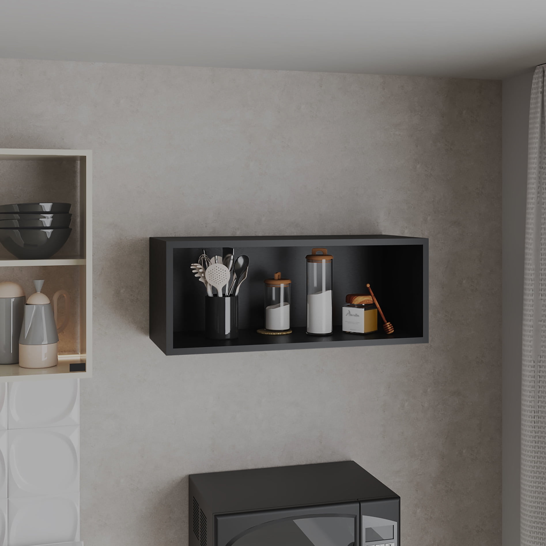 12" H Wall Cabinet, Black - Spacious Shelf For Baking Supplies Storage ...