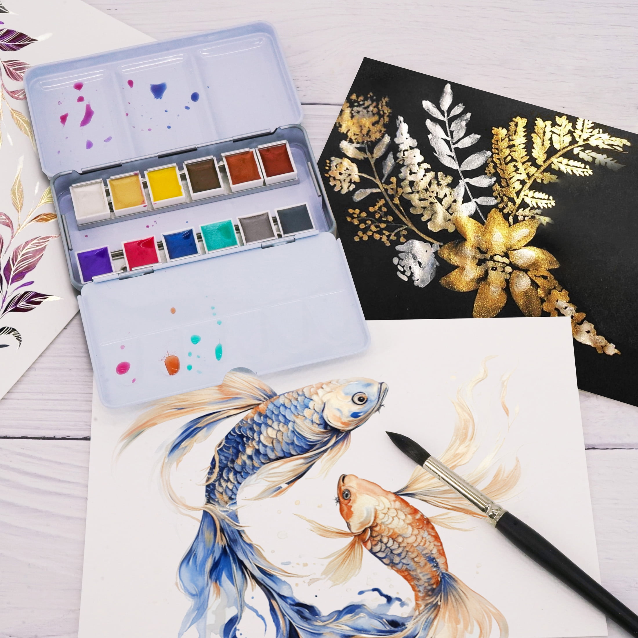 12 Half Pans Metallic Watercolor Set by Artist's Loft - High Quality ...