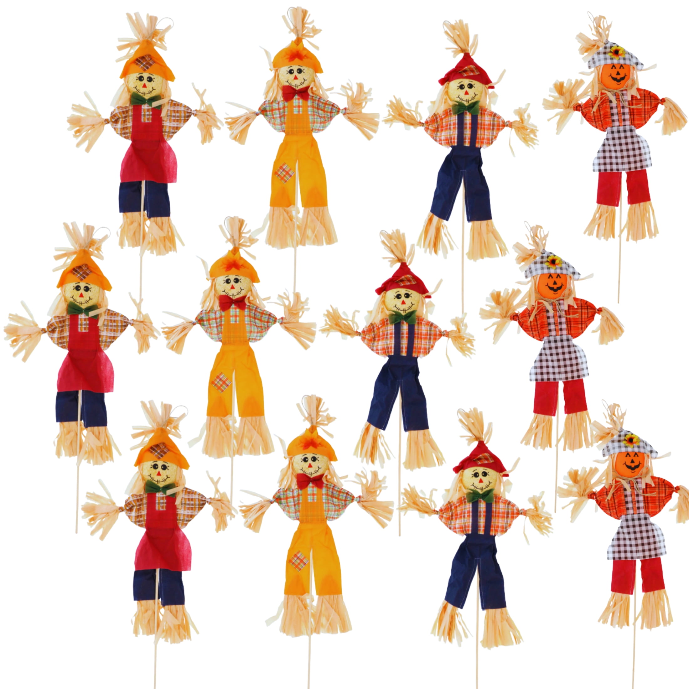 (12) Harvest Themed Scarecrow Stakes, 28-in. Thanksgiving Scary ...