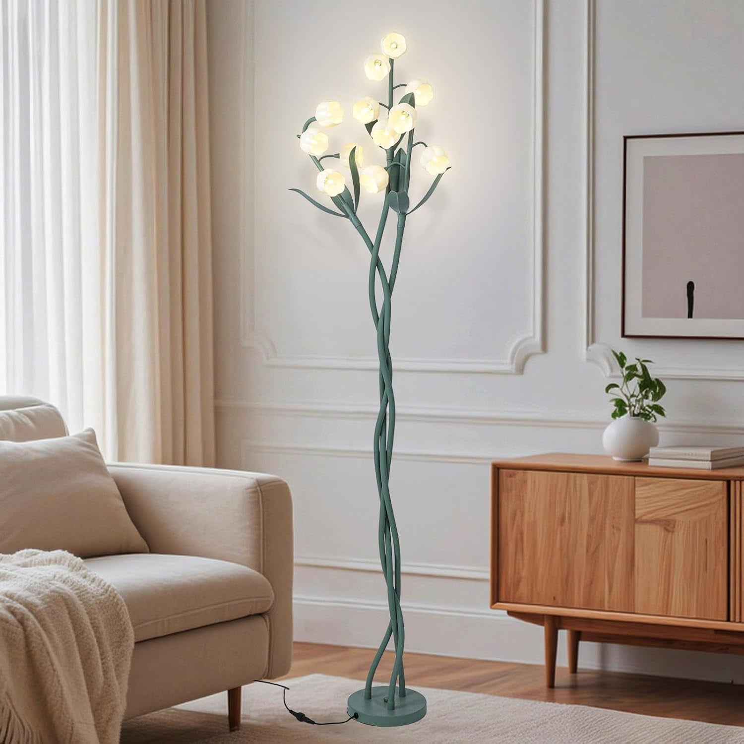 12 Heads Flower Floor Lamp, Lily of The Valley Green Flower Lamp, 63 ...