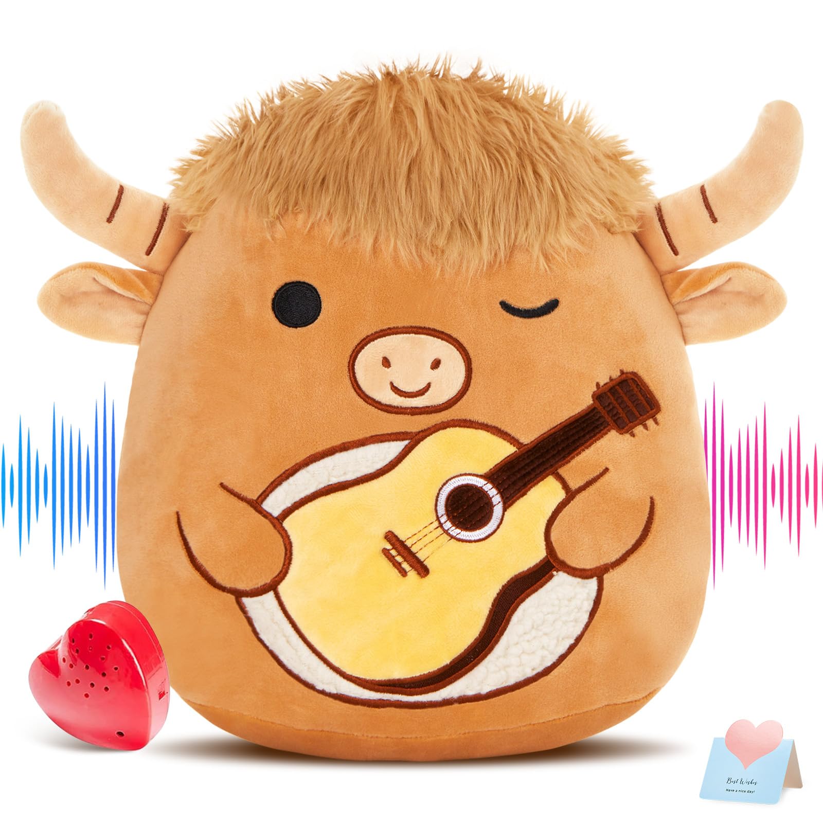 12'' Heartbeat Scottish Highland Cow Plush Pillow - Cute Recordable ...