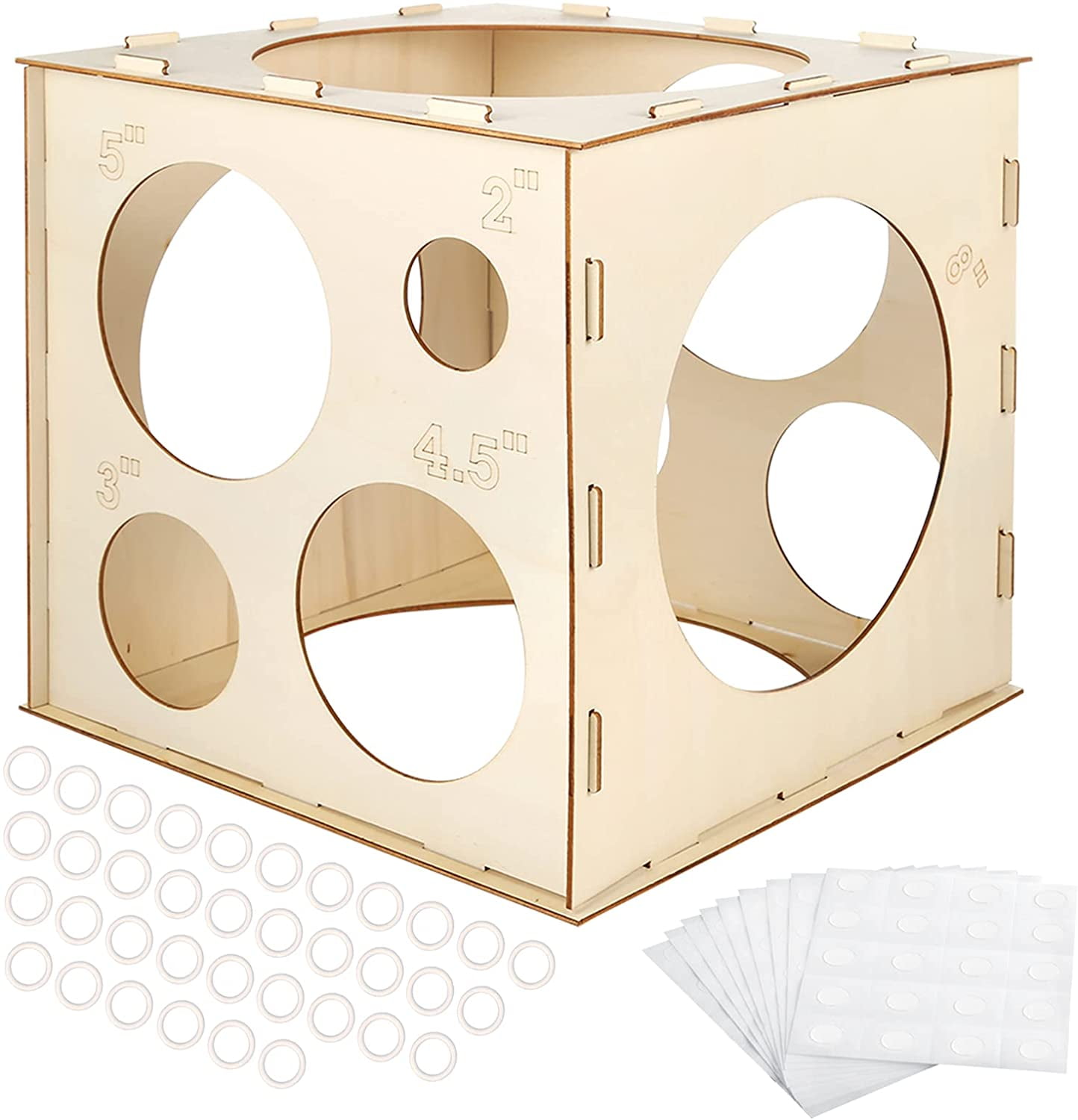 12 Hole Wooden Balloon Sizer Cube Box with 200 PCS Glue Points ...