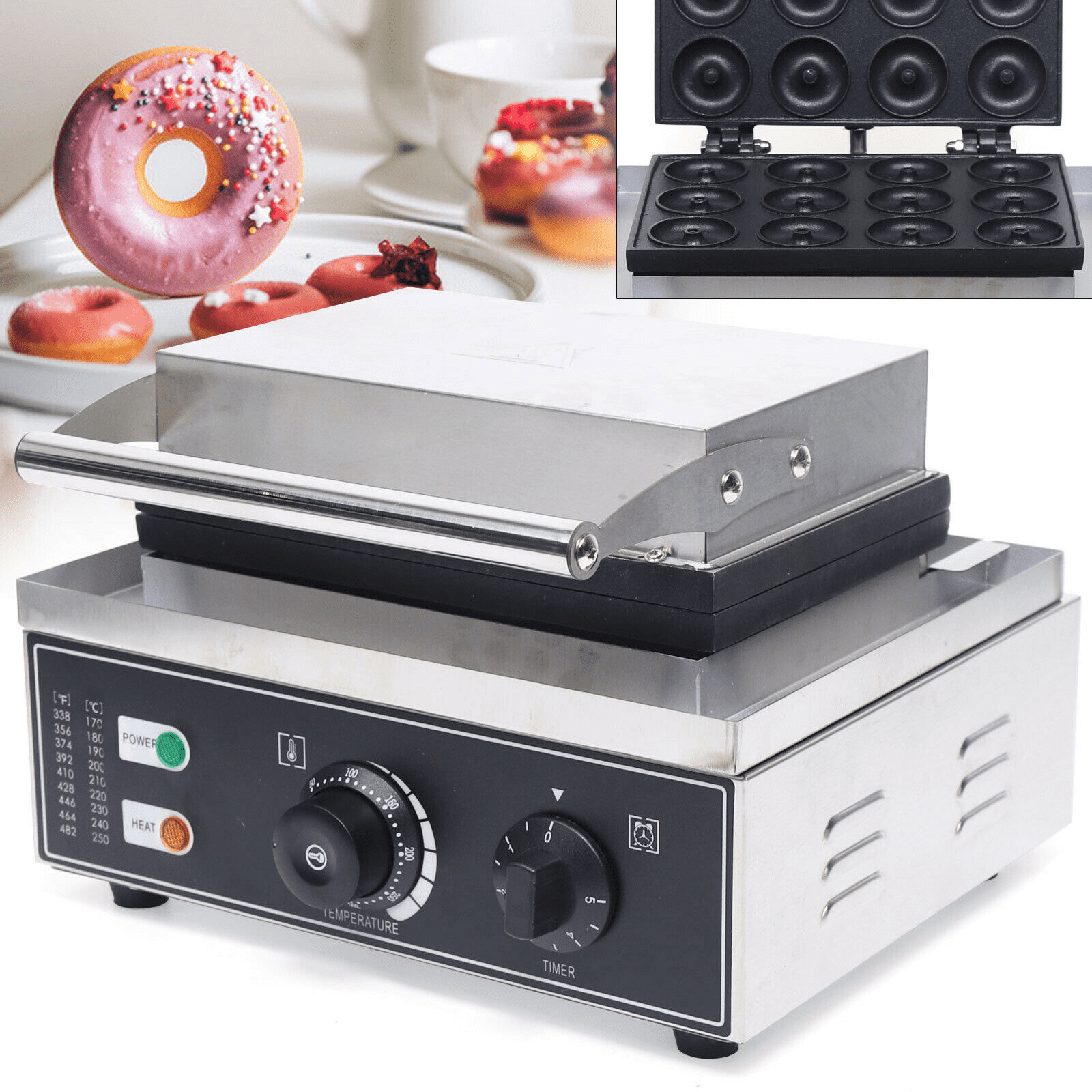 12 Holes Commercial Donuts Maker 1550W Doughnut Baker Electric Waffle ...