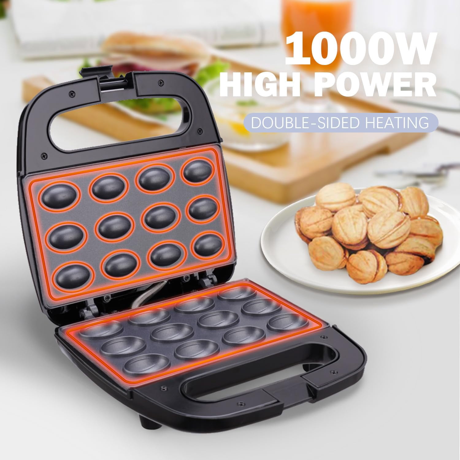12 Holes Electric Nut Waffle Bread for Cookies, Cakes & Sandwiches ...