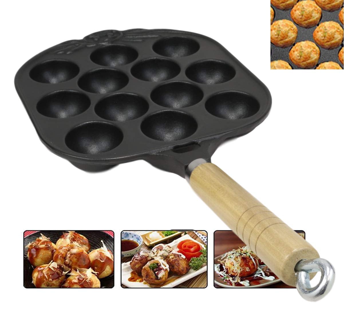 12 Holes Enamel Cast Iron Japanese Takoyaki Octopus Balls Food Baking ...