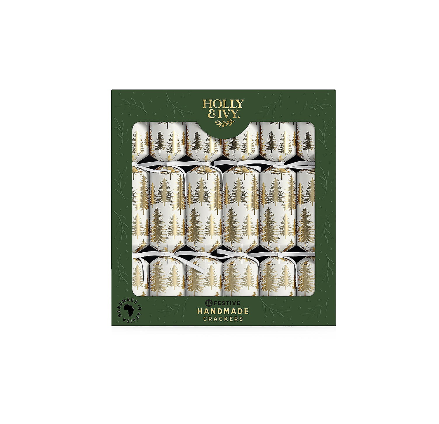 12" Holly & Ivy Gold Trees Festive Christmas Party Crackers - 12 Pc ...