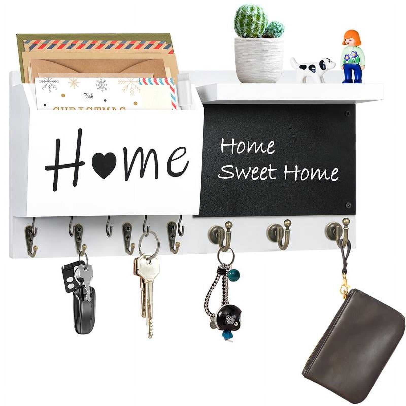 12 Hook Wooden Keychain Wall Mounted Entryway Organizer with Chalkboard ...