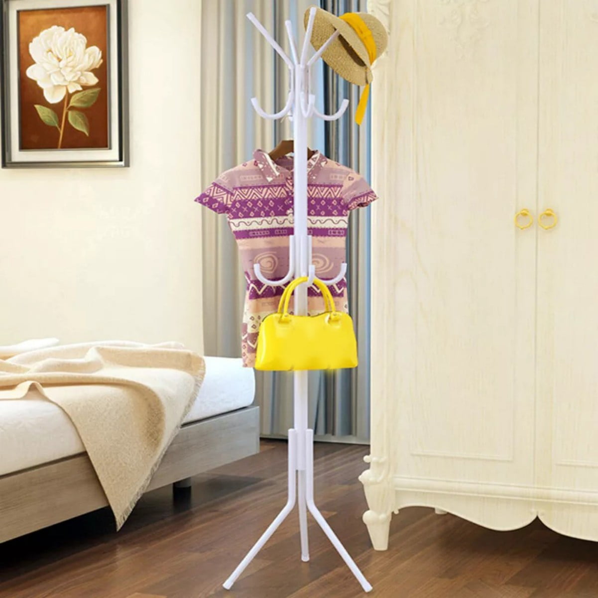 12 Hooks Coat Rack Hat Stand Tree Clothes Hanger Umbrella Holder Metal ...