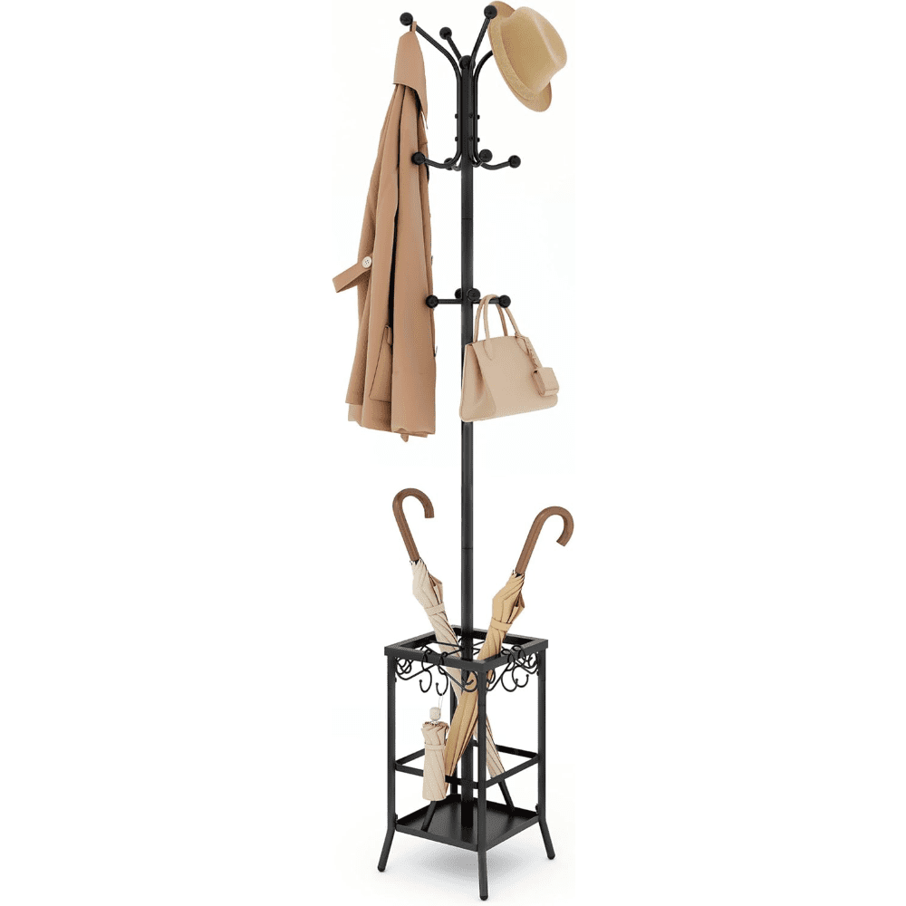 12 Hooks, Floor Standing Metal Tree Stand, Black, Coat Racks - Walmart.com