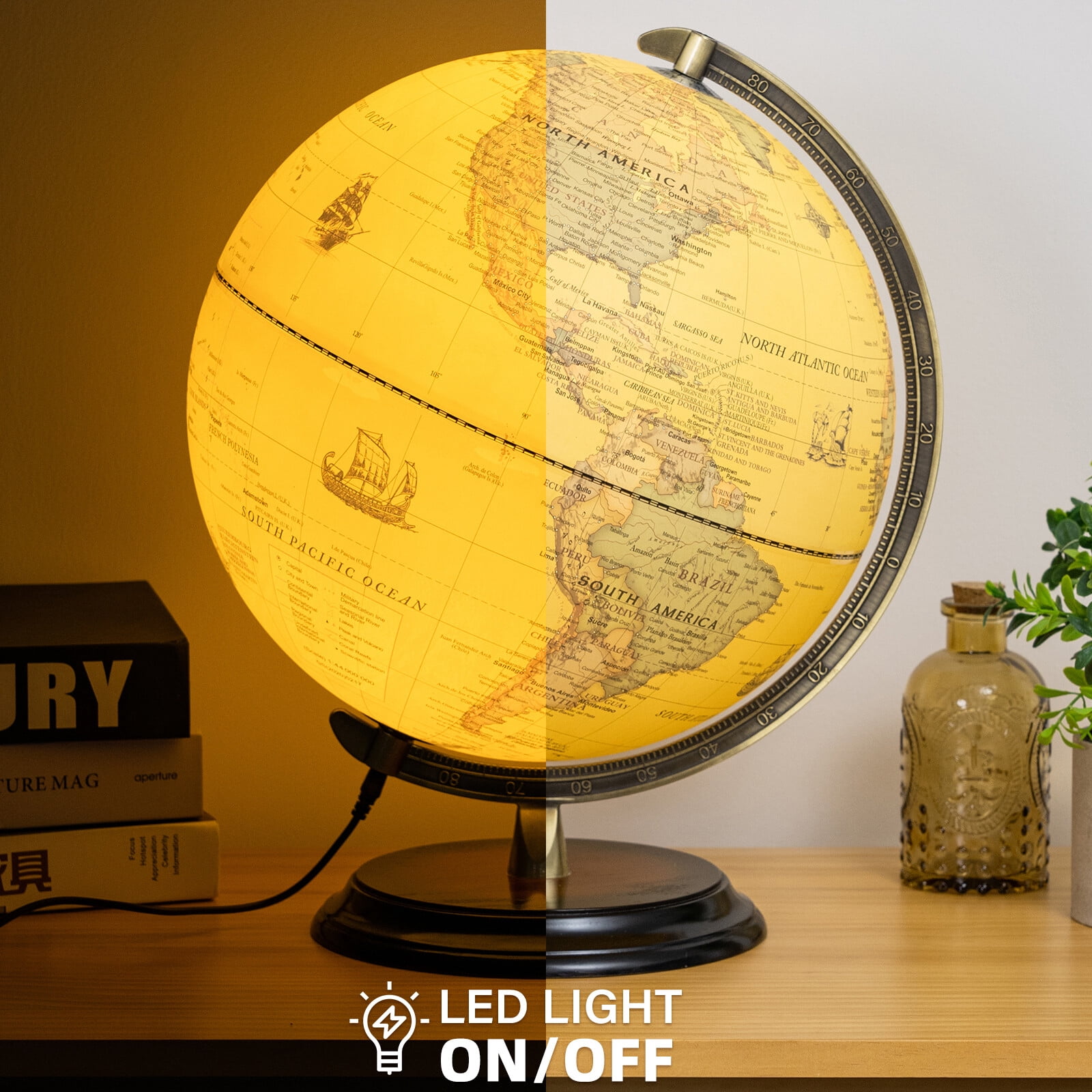 12'' Illuminated LED World Globe 720° Rotating Education Cartography ...