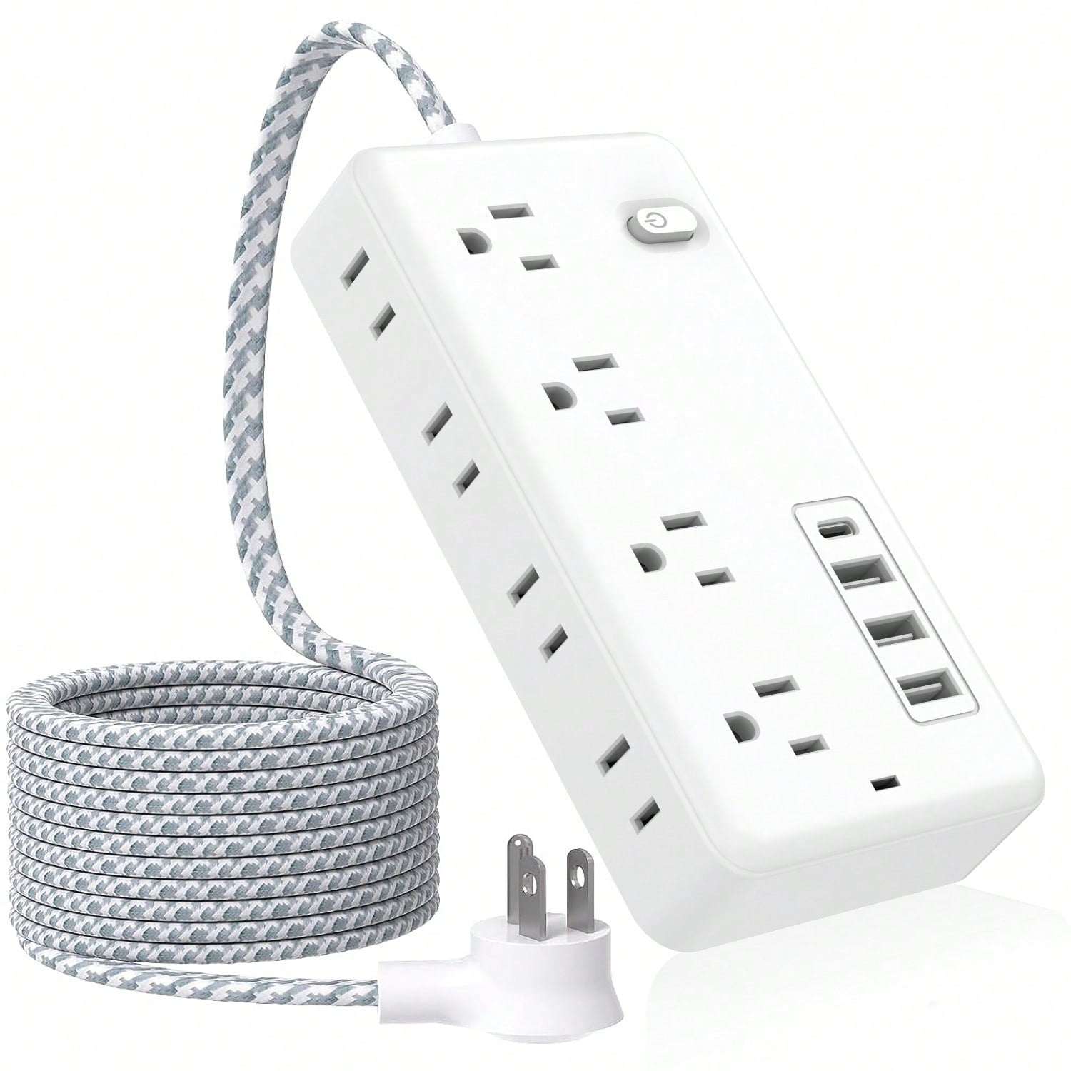 12-In-1 Compact Power Strip, Flat Plug Surge Protector, 8 AC Outlets, 3 ...