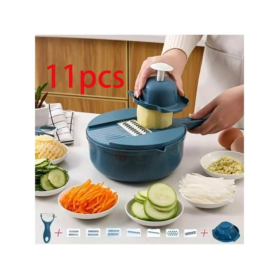 12-In-1 Manual Vegetable Chopper Slicer Set - 7 Interchangeable Blades ...