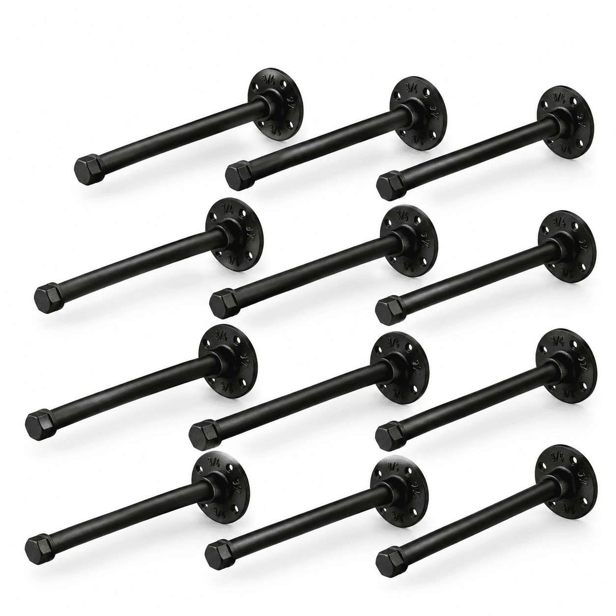 12 Inch 12 Pack Heavy Duty Iron Industrial Pipe Shelf Brackets, Black ...