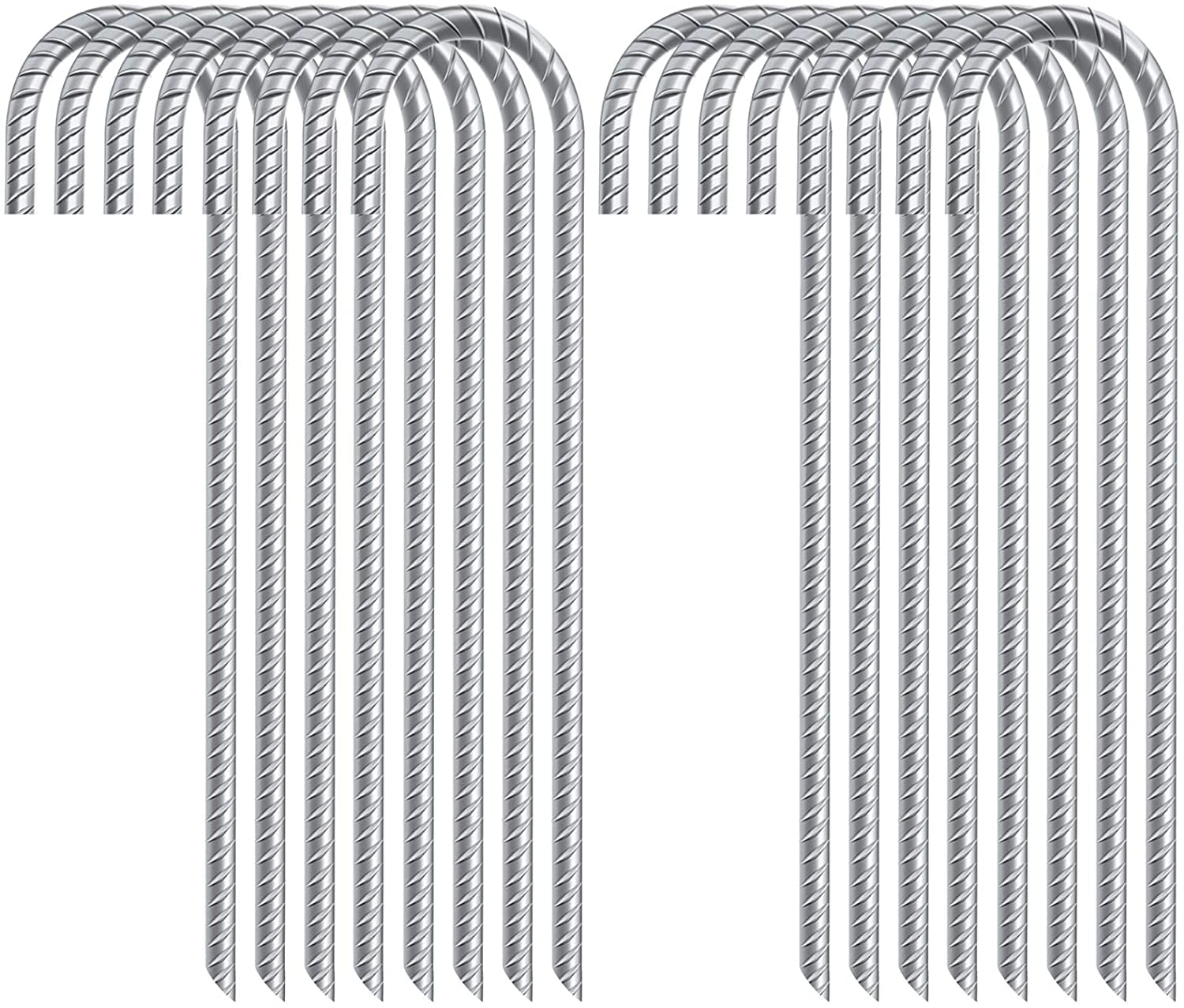 12 Inch 16 Pack Rebar Stakes Heavy Duty J Hook, Galvanized Ground ...
