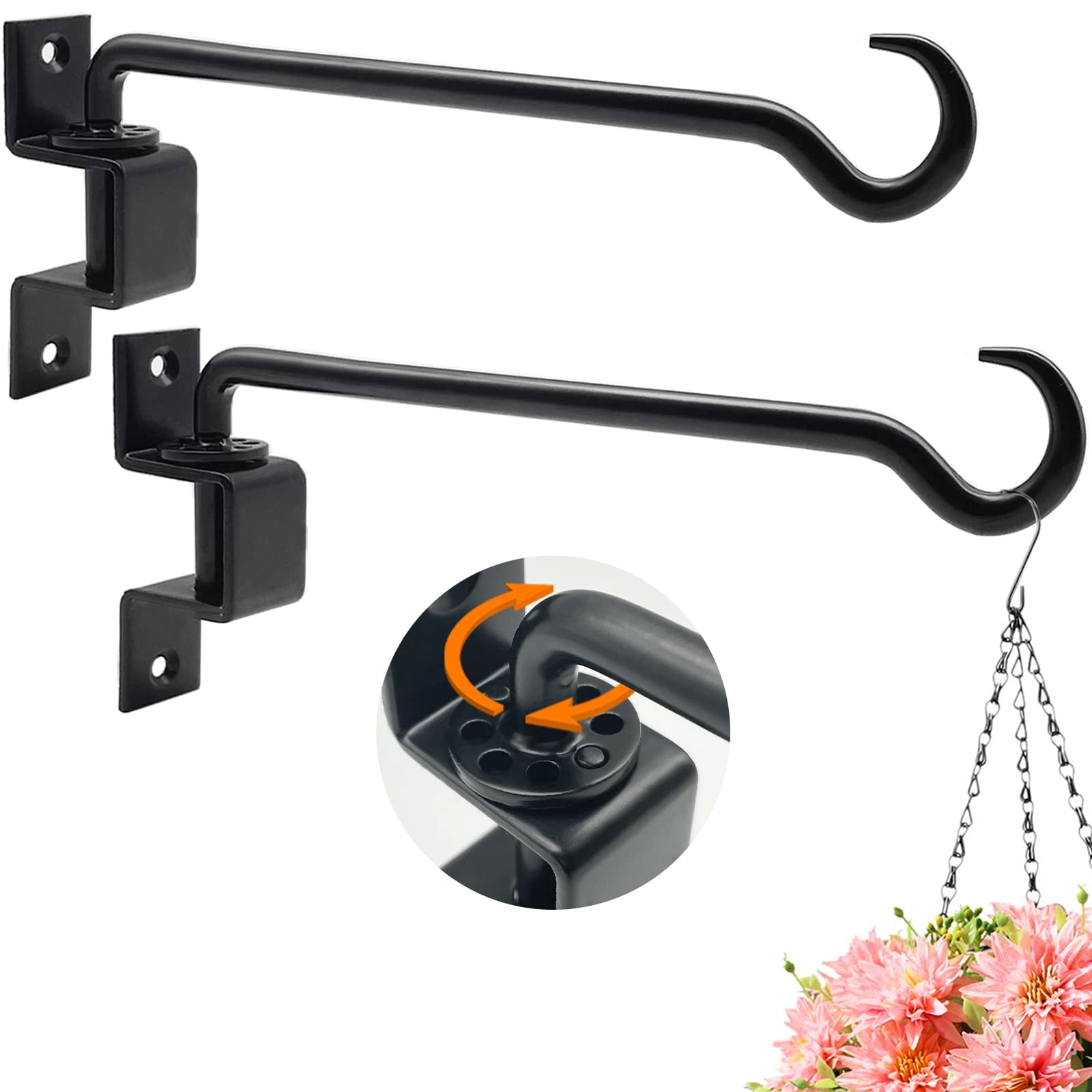 12 Inch 2 Pack Swivel Plant Hangers Outdoor Heavy Duty - Black Iron ...